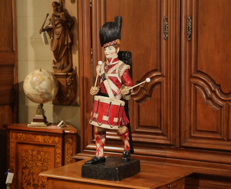 19th Century Scottish Carved Polychrome Wood Figure of Military Drummer ...