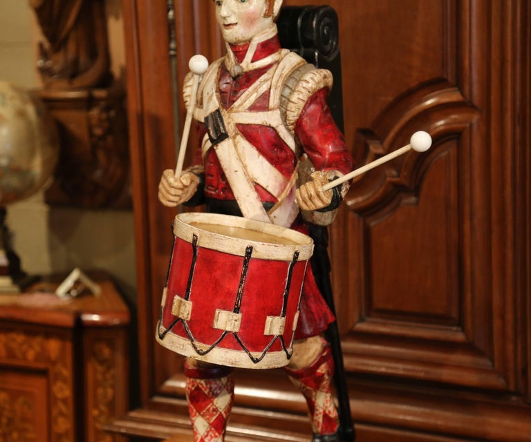 19th Century Scottish Carved Polychrome Wood Figure of Military Drummer ...