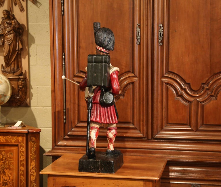 19th Century Scottish Carved Polychrome Wood Figure of Military Drummer ...