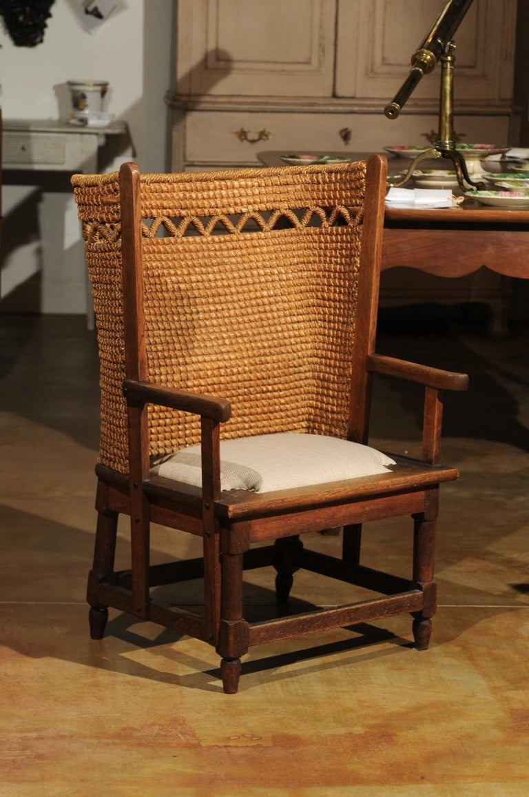 19th Century Scottish Orkney Chair with Handwoven Straw Back and Zigzag ...