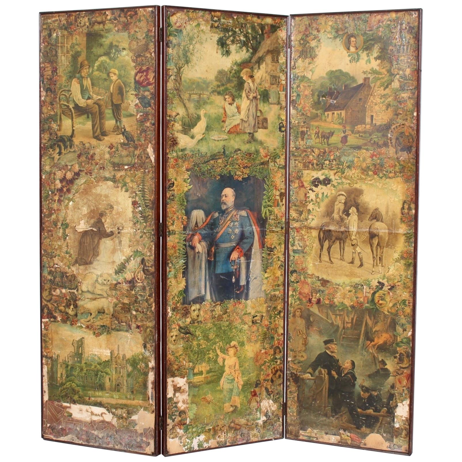 19th Century Scrap Work Folding Four-Panel Screen For Sale at 1stDibs ...