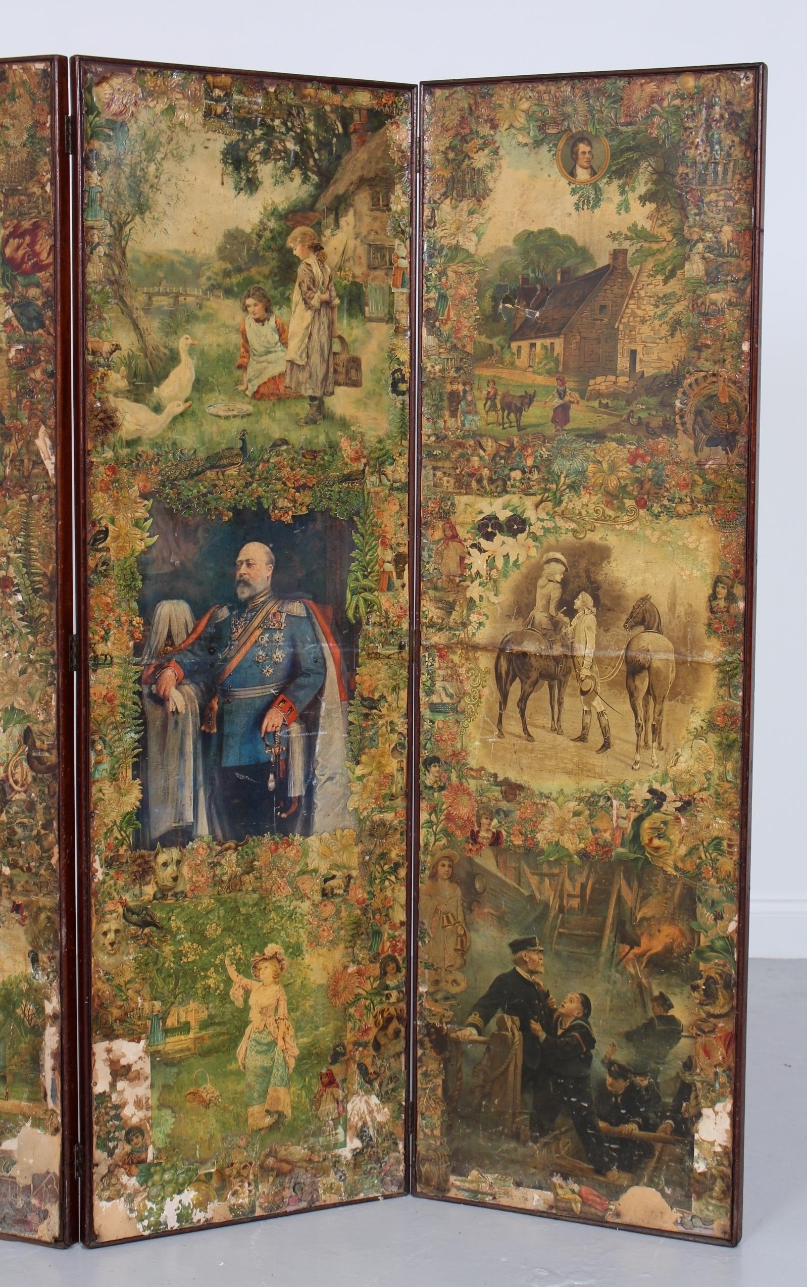 19th Century Scrap Work Folding Four-Panel Screen For Sale at 1stDibs ...