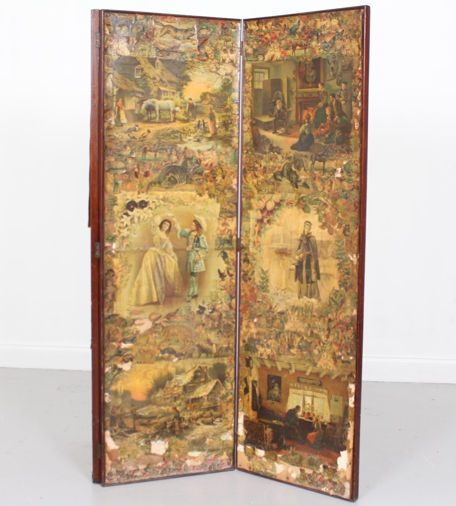 19th Century Scrap Work Folding Four-Panel Screen For Sale at 1stDibs ...