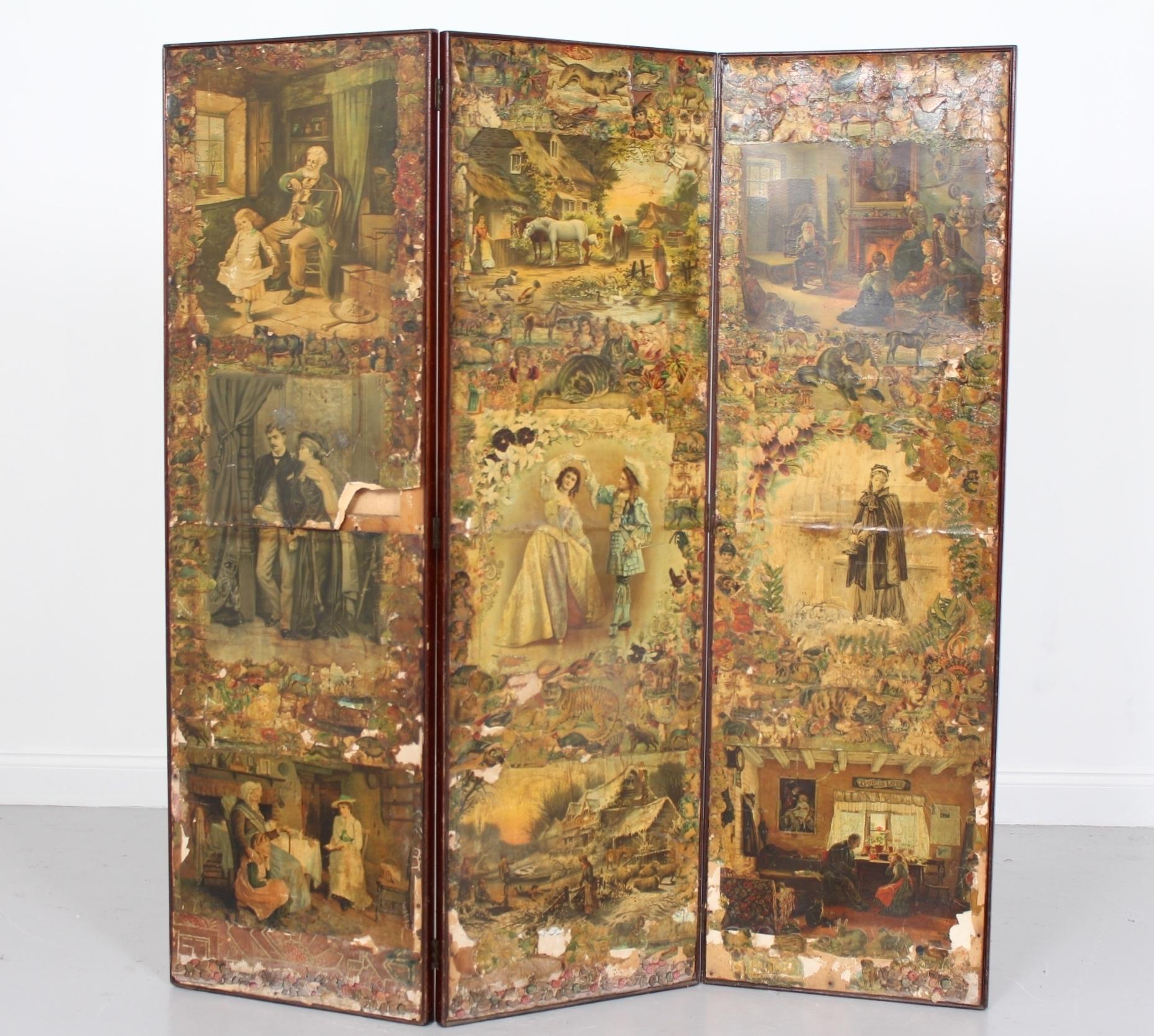 19th Century Scrap Work Folding Four-Panel Screen For Sale at 1stDibs ...