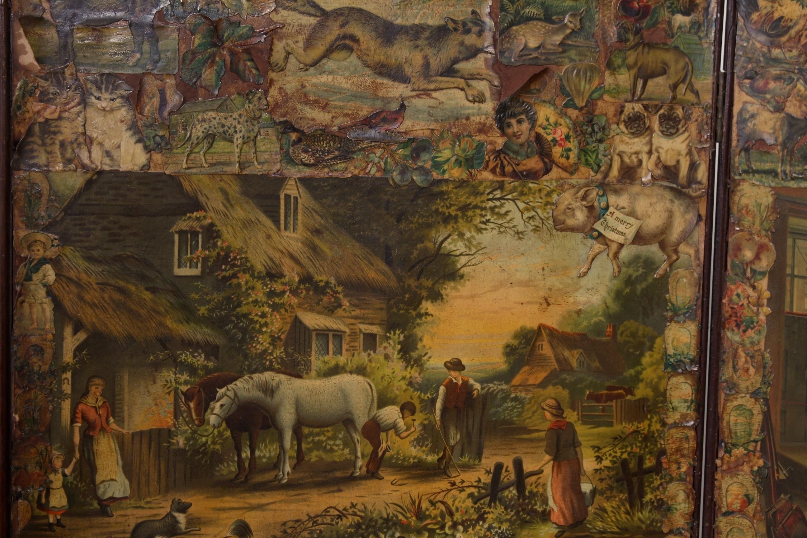 19th Century Scrap Work Folding Four-Panel Screen For Sale at 1stDibs ...