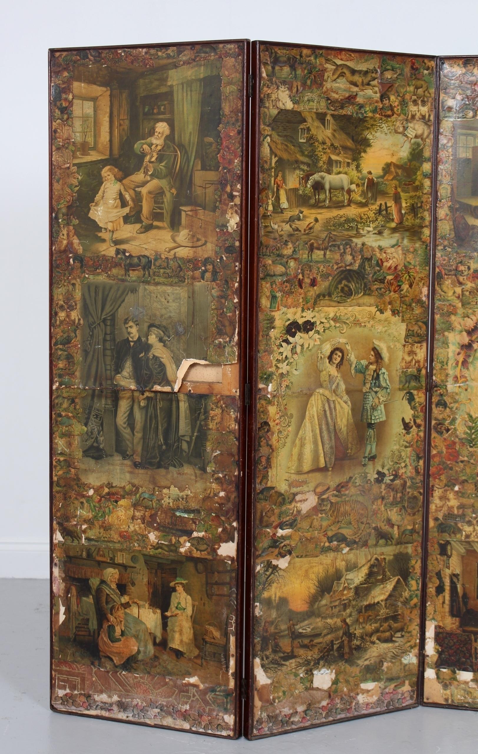19th Century Scrap Work Folding Four-Panel Screen For Sale at 1stDibs ...