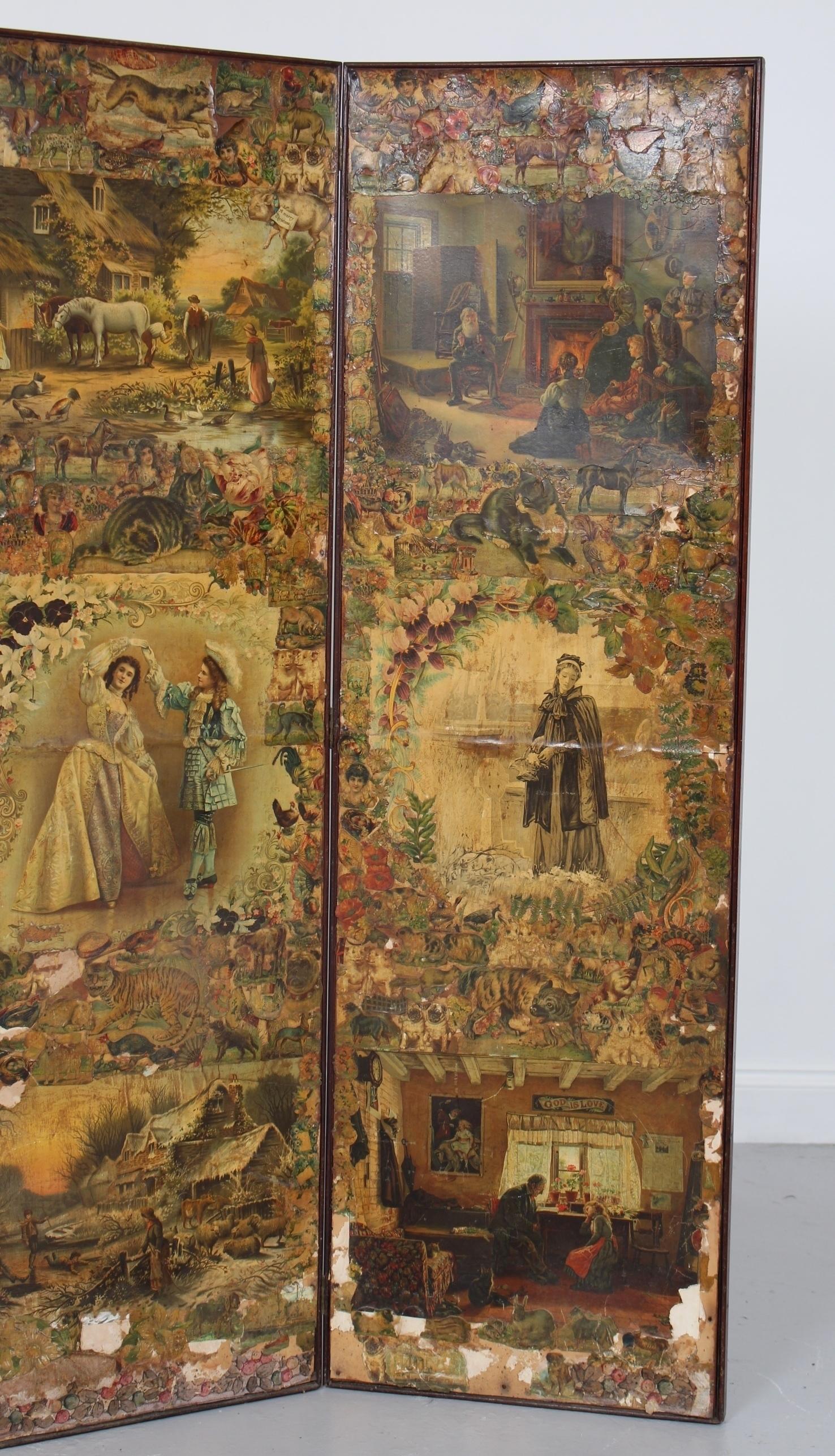 19th Century Scrap Work Folding Four-Panel Screen For Sale at 1stDibs ...