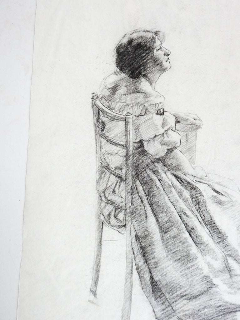 19th Century Seated Woman Drawing For Sale at 1stDibs