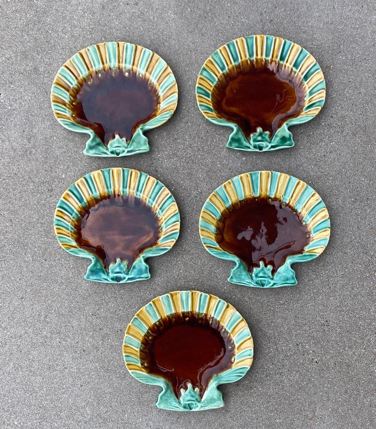 19th Century Set of 5 French Majolica Shell Plates Choisy Le Roi For ...