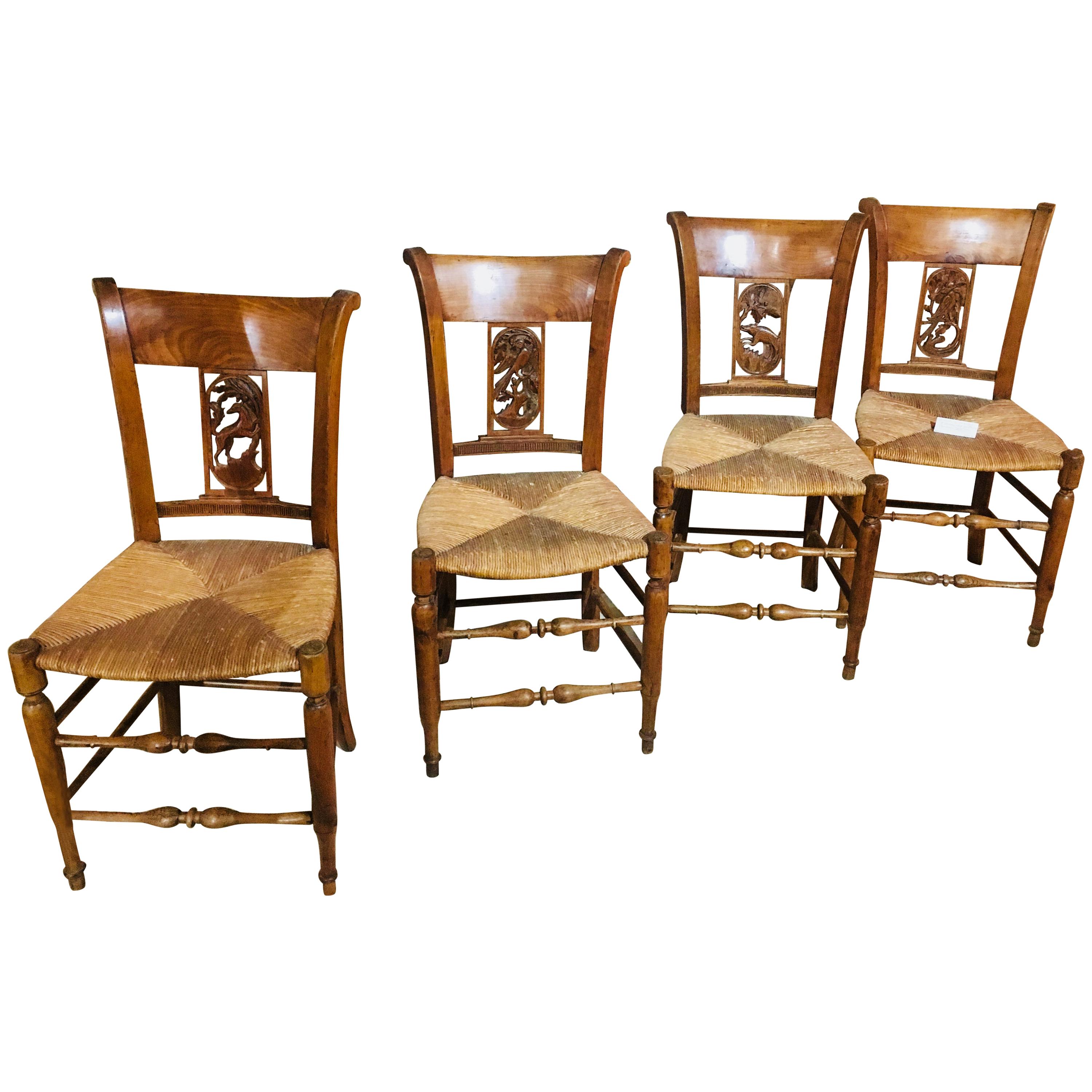 19th Century Set of Eight French Hand-Carved Chairs with Cane Seats For ...