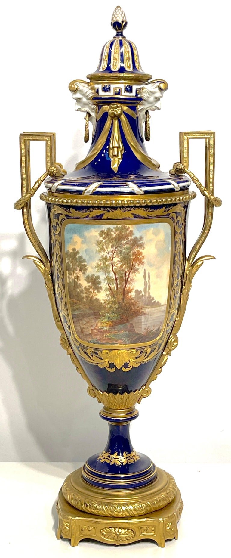 19th Century Sevres Cobalt and Ormolu Louis XIII Hunt Scene Vase and ...
