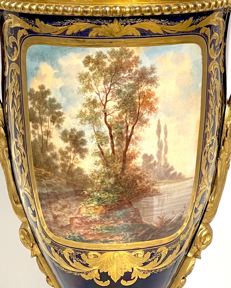19th Century Sevres Cobalt and Ormolu Louis XIII Hunt Scene Vase and ...