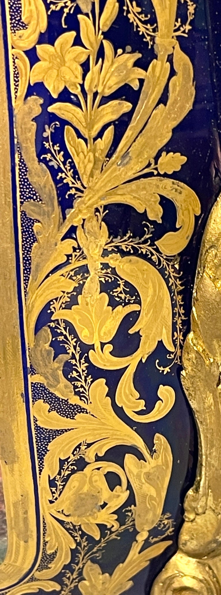 19th Century Sevres Cobalt and Ormolu Louis XIII Hunt Scene Vase and ...