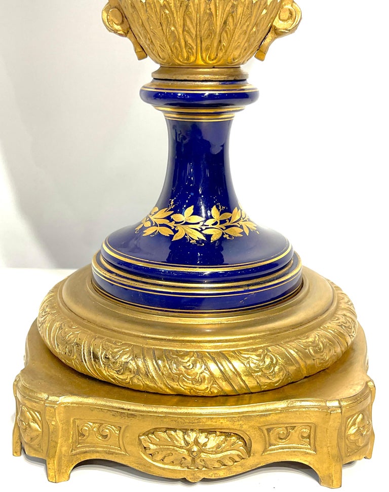 19th Century Sevres Cobalt and Ormolu Louis XIII Hunt Scene Vase and ...