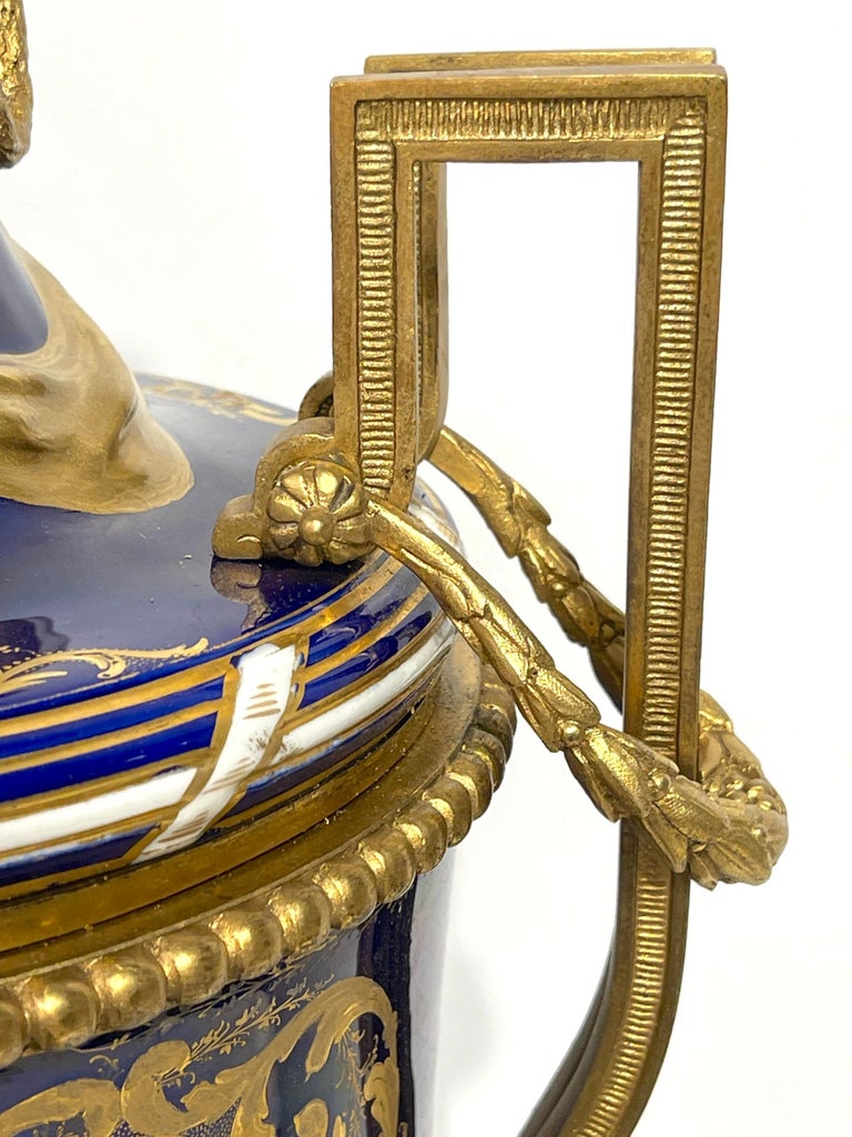 19th Century Sevres Cobalt and Ormolu Louis XIII Hunt Scene Vase and ...
