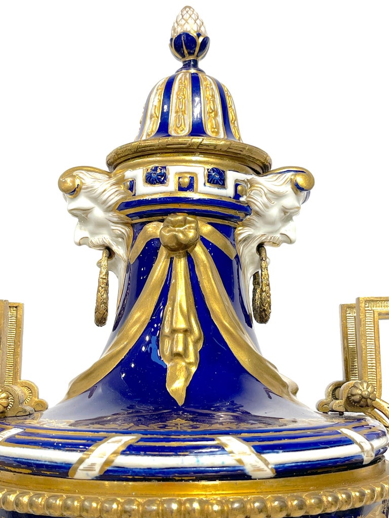 19th Century Sevres Cobalt and Ormolu Louis XIII Hunt Scene Vase and ...