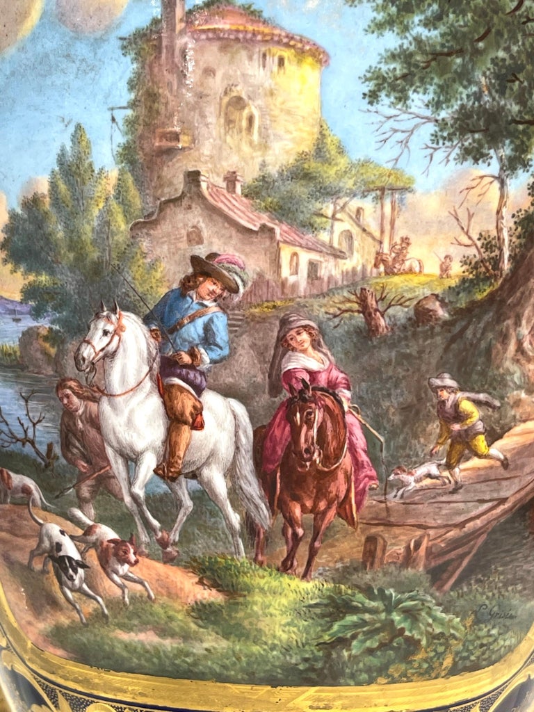 19th Century Sevres Cobalt and Ormolu Louis XIII Hunt Scene Vase and ...