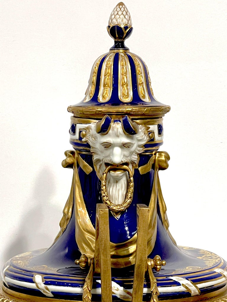 19th Century Sevres Cobalt and Ormolu Louis XIII Hunt Scene Vase and ...