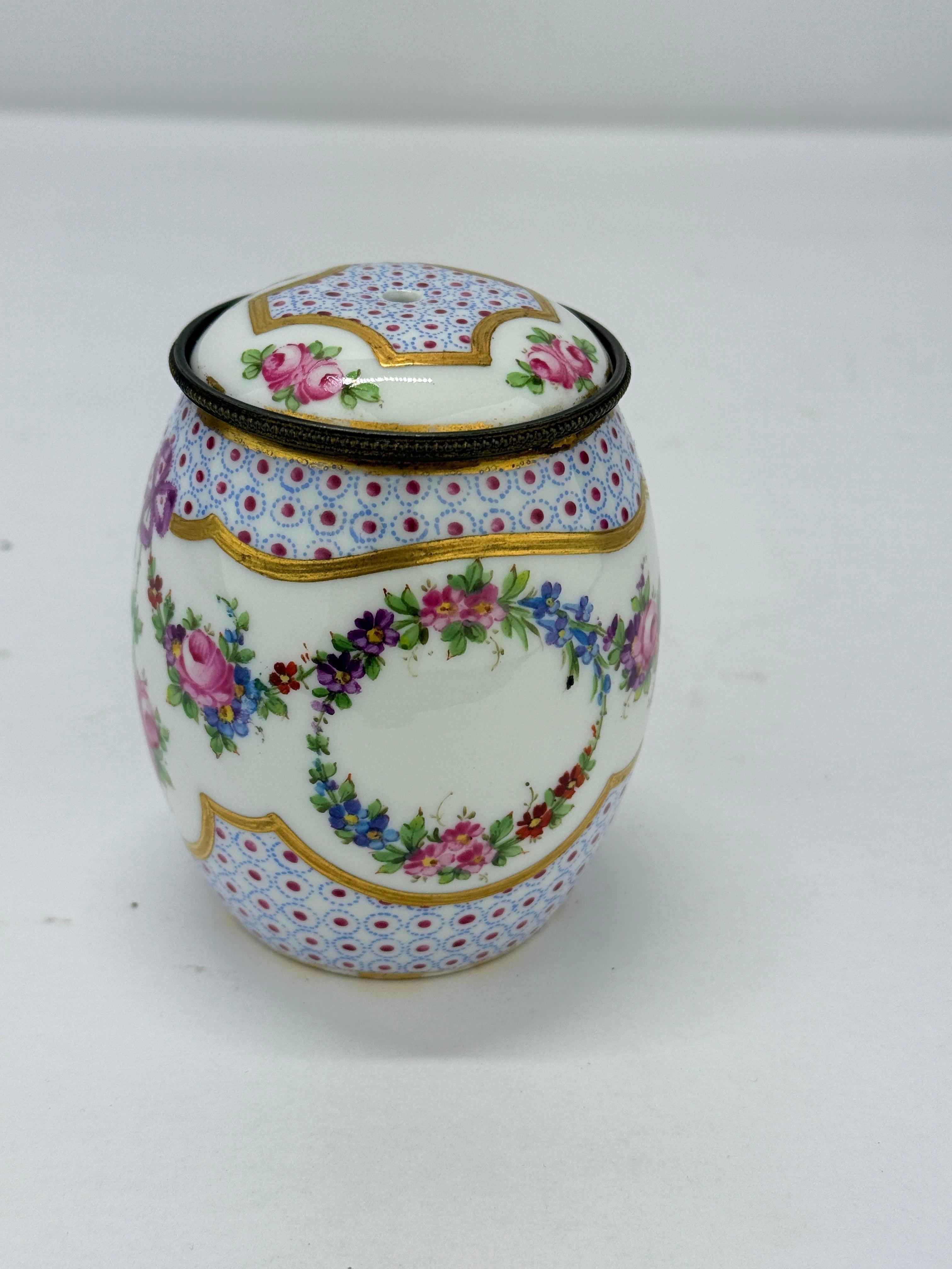 19th Century Sevres Porcelain and Floral Enameled Lidded Vanity Jar For ...