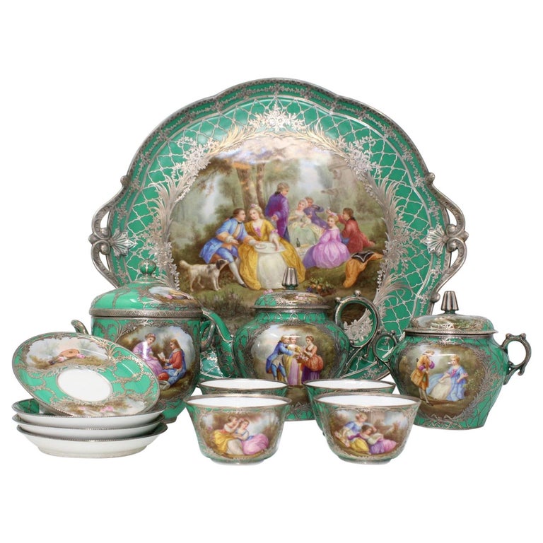 19th Century Sevres-Style Green Tea-Set - French at 1stDibs