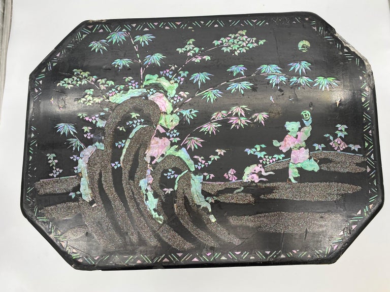 19th Century Shell Inlaid Black Lacquer Big Chinese Chest Labled ...