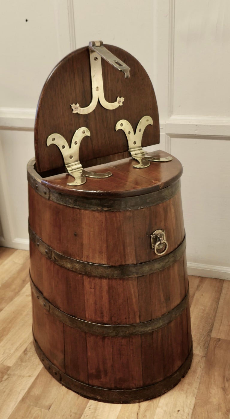 19th Century Ships Salt Beef Barrel, Oak and Brass Ships Storage Tub ...