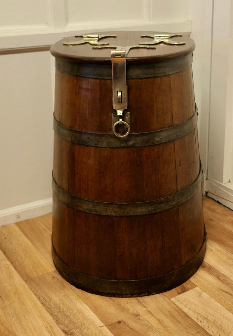 19th Century Ships Salt Beef Barrel, Oak and Brass Ships Storage Tub ...