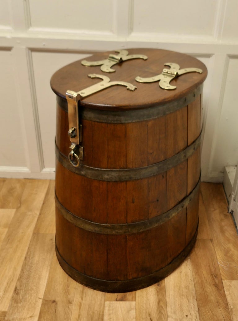 19th Century Ships Salt Beef Barrel, Oak and Brass Ships Storage Tub ...