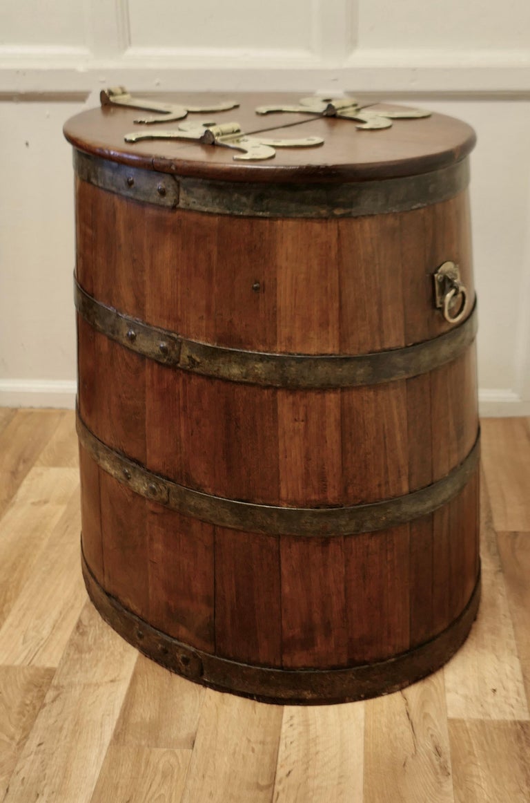 19th Century Ships Salt Beef Barrel, Oak and Brass Ships Storage Tub ...