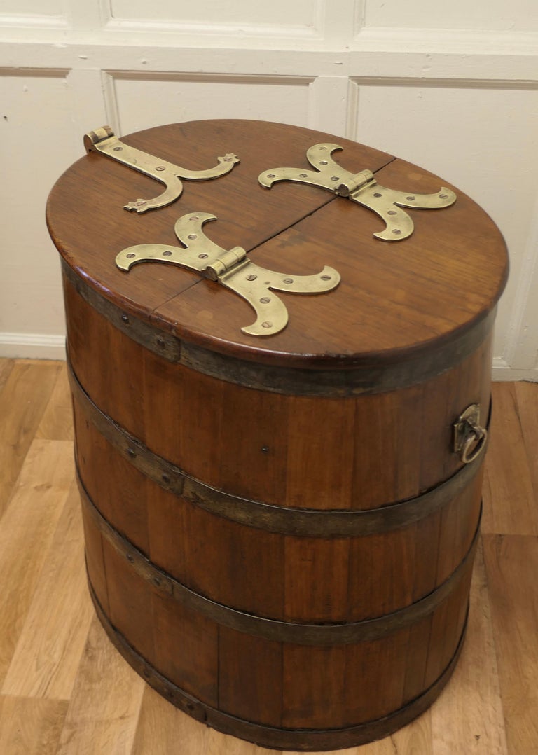 19th Century Ships Salt Beef Barrel, Oak and Brass Ships Storage Tub ...