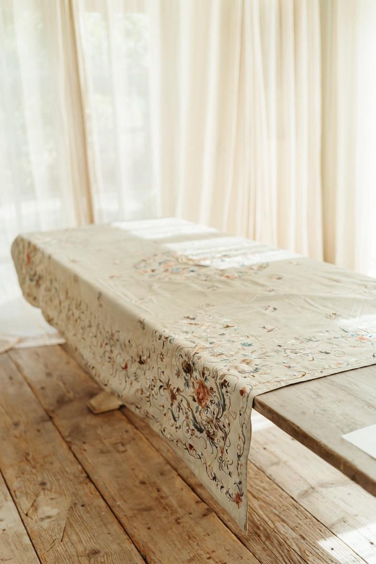 19th Century Silk Embroidered French Throw/Cloth For Sale at 1stDibs
