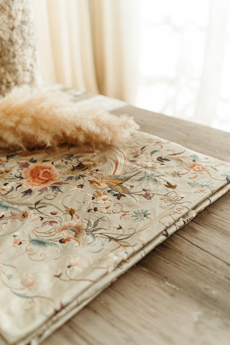 19th Century Silk Embroidered French Throw/Cloth For Sale at 1stDibs