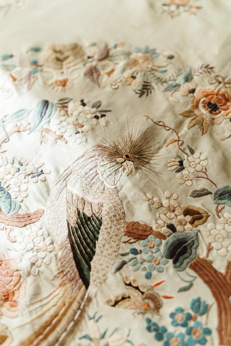 19th Century Silk Embroidered French Throw/Cloth For Sale at 1stDibs