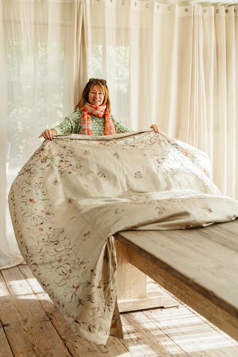 19th Century Silk Embroidered French Throw/Cloth For Sale at 1stDibs