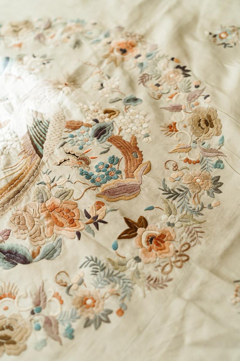 19th Century Silk Embroidered French Throw/Cloth For Sale at 1stDibs