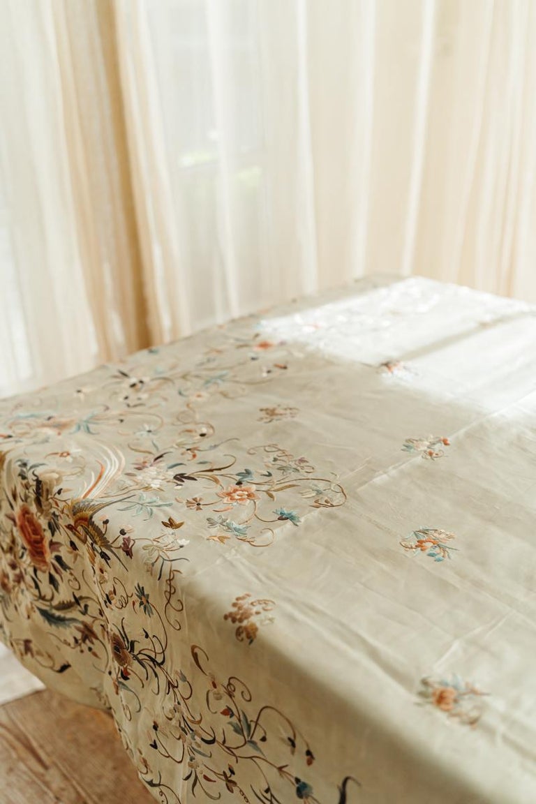 19th Century Silk Embroidered French Throw/Cloth For Sale at 1stDibs