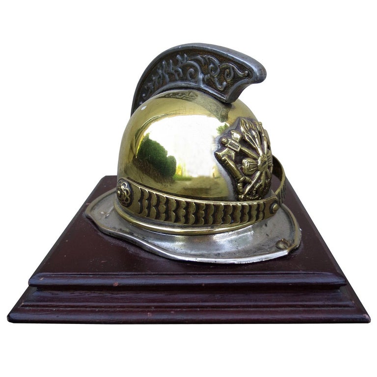 19th Century Silver and Brass Mixed Metal Helmet Ink Well on Wooden ...
