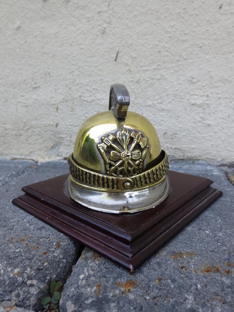 19th Century Silver and Brass Mixed Metal Helmet Ink Well on Wooden ...