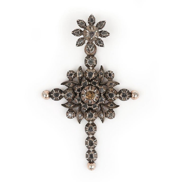 19th Century Silver Gilt Rose Cut Diamond Flemish Cross, Circa 1860 For ...