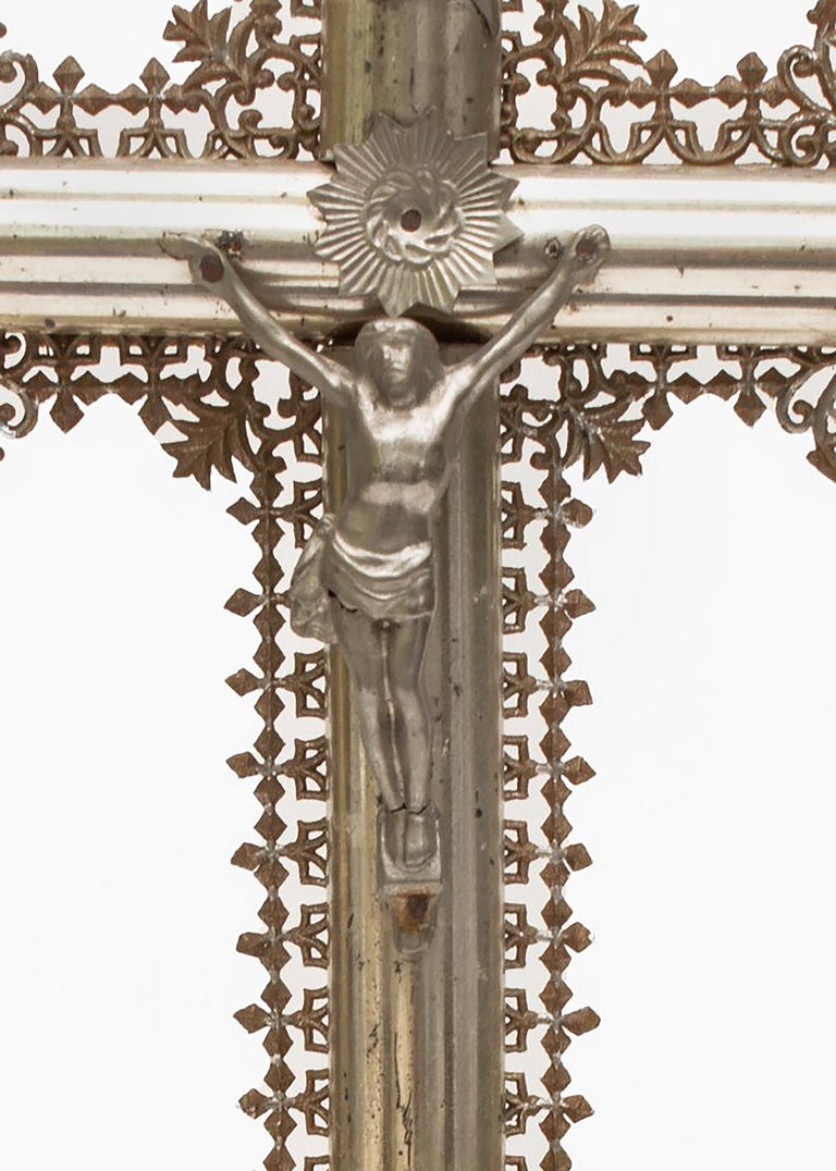 19th Century Silver Leaf French Crucifix on a Coordinating Mica Mineral ...