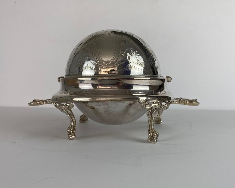 19th Century Silver Plate Roll Top Butter Dish For Sale at 1stDibs