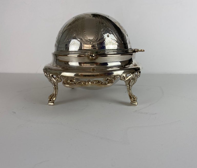 19th Century Silver Plate Roll Top Butter Dish For Sale at 1stDibs