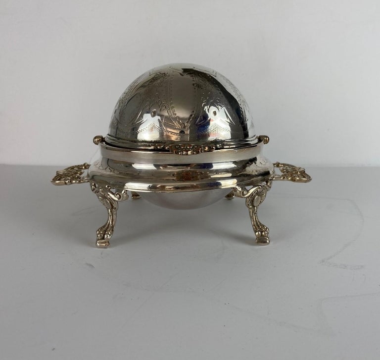 19th Century Silver Plate Roll Top Butter Dish For Sale at 1stDibs