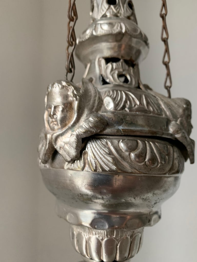 19th Century Silvered Brass Catholic Church Incense Burner with Gothic ...