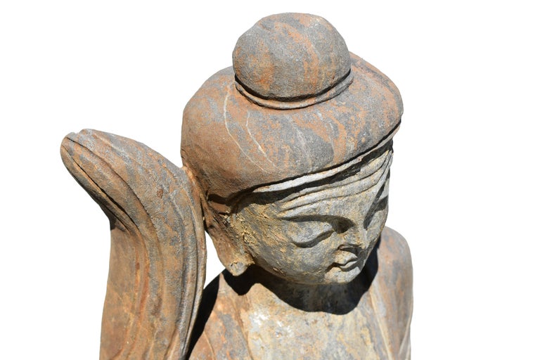 Silvered Solid Stone Dancer Statue For Sale at 1stDibs