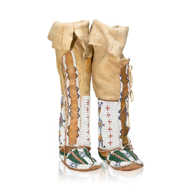 19th Century, Sioux Beaded High-Top Moccasins For Sale at 1stDibs