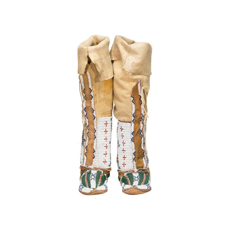 19th Century, Sioux Beaded High-Top Moccasins For Sale at 1stDibs