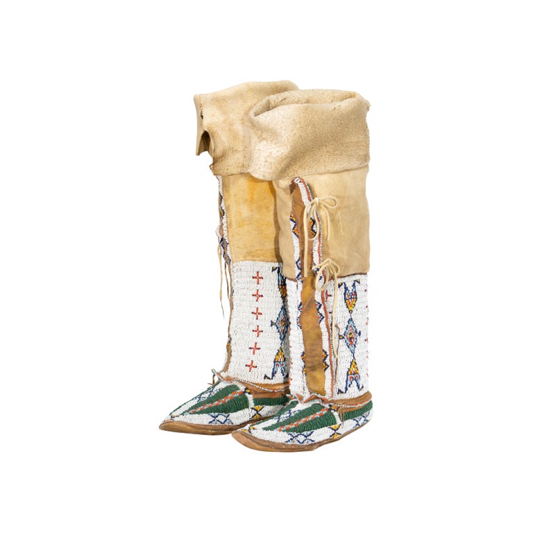 19th Century, Sioux Beaded High-Top Moccasins For Sale at 1stDibs