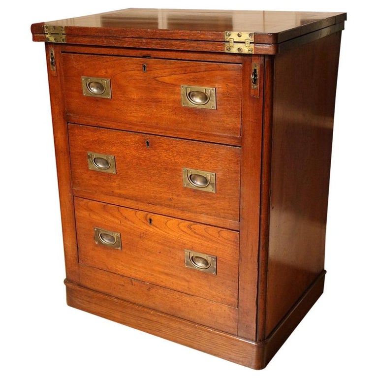 19th Century Small Antique Mahogany Chest of Drawers with Fold-Out Top ...