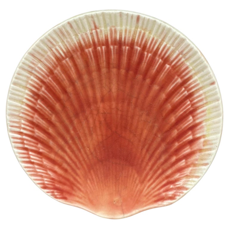 19th Century Small Majolica Shell Plate Sarreguemines For Sale at 1stDibs